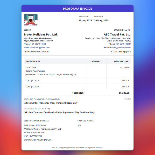 Proforma Invoices - Travel Agency Software Documentation