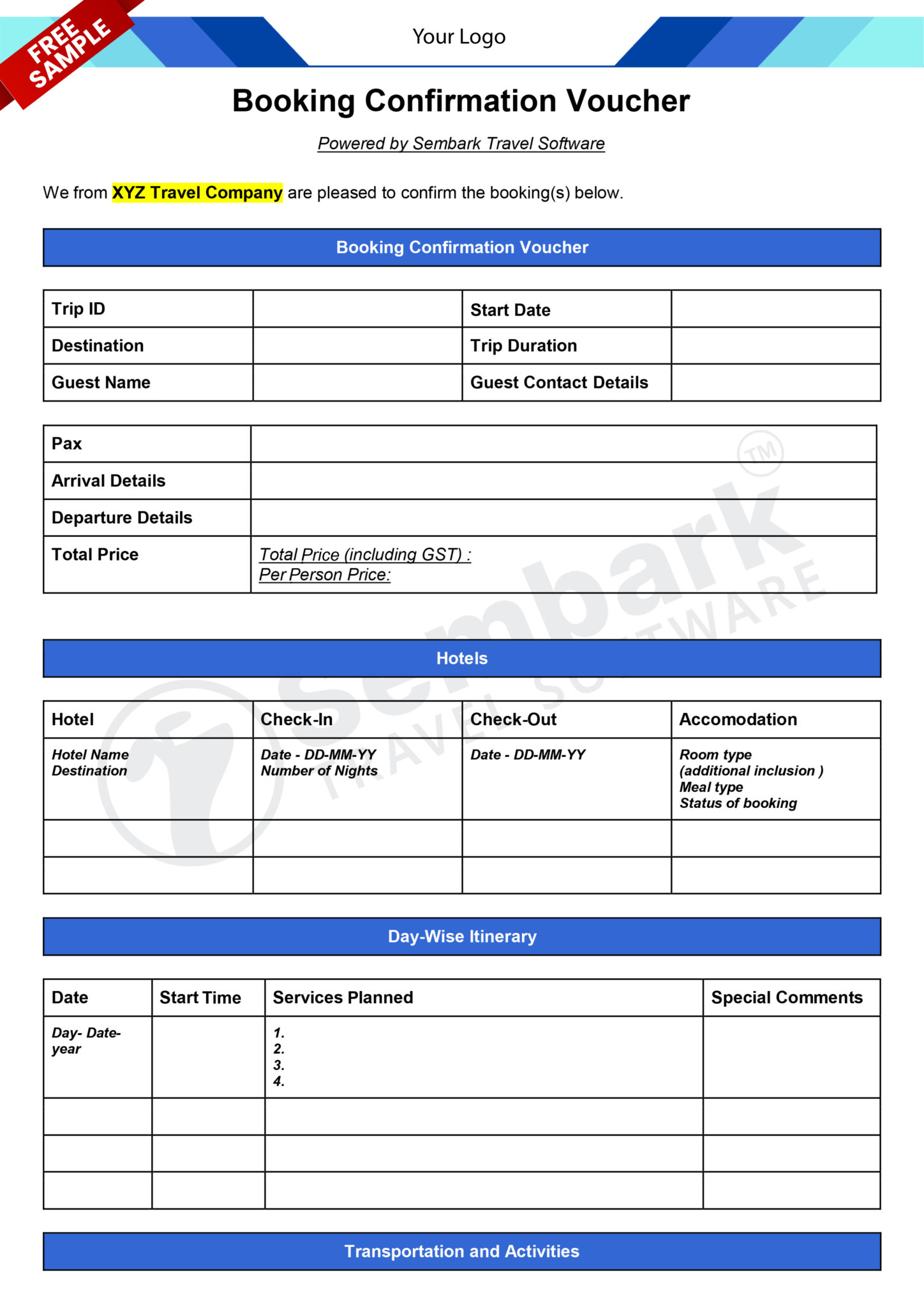 Free Download: Tour Booking Voucher For Travel Business (Word & PDF ...
