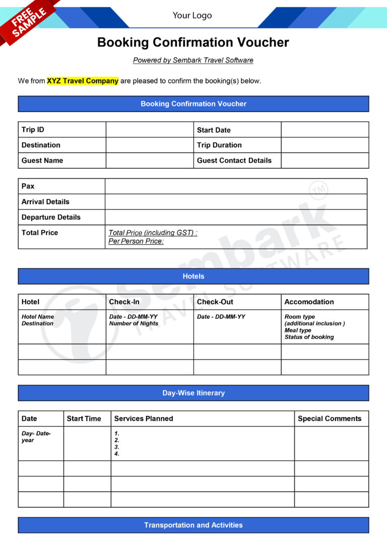 Free Download: Tour Booking Voucher For Travel Business (Word & PDF ...